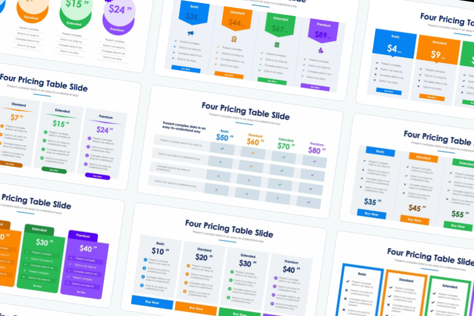 Four Pricing Table Slides | Slideloom